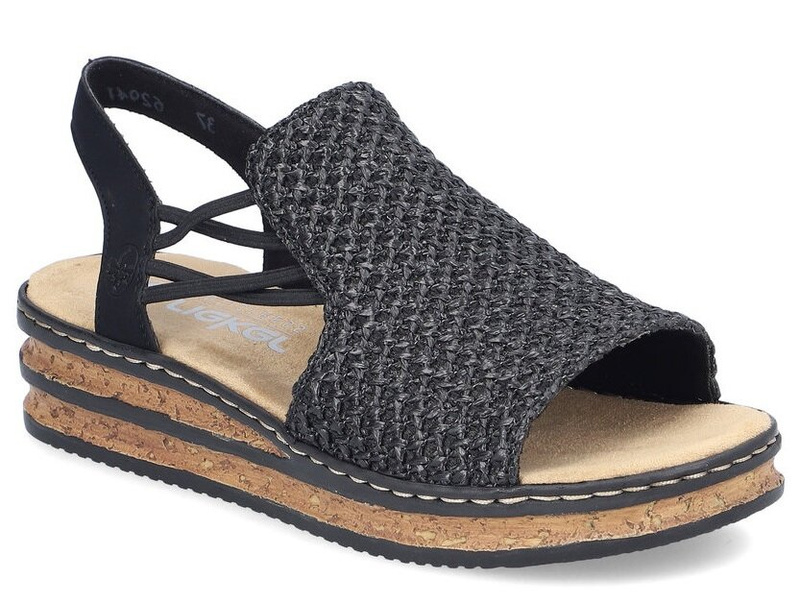 Sandały damskie Rieker 62941-00 na platformie z gumkami czarne | e ...