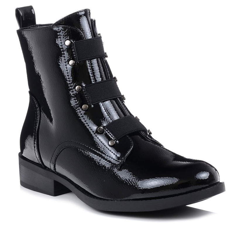 Botki damskie ocieplane jesienne lakierowane czarne S.Barski 75-72 | e-Obuwniczy.pl