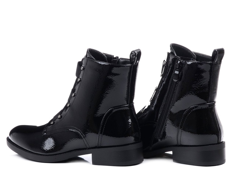 Botki damskie ocieplane jesienne lakierowane czarne S.Barski 75-72 | e-Obuwniczy.pl