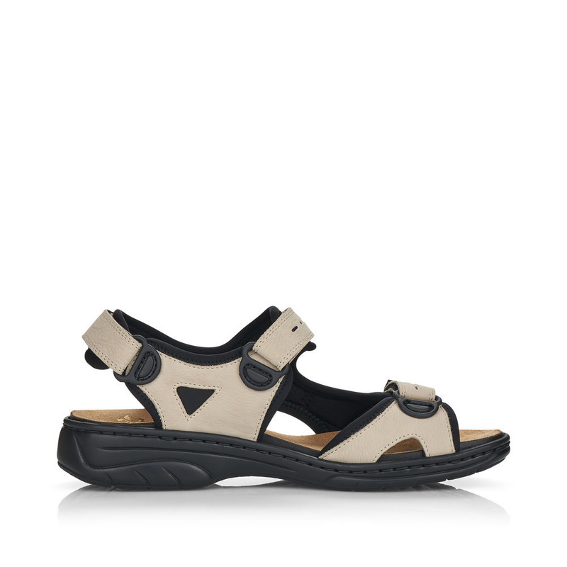 Sandały damskie Rieker 64582 skórzane sportowe płaskie na rzepy beżowe ...
